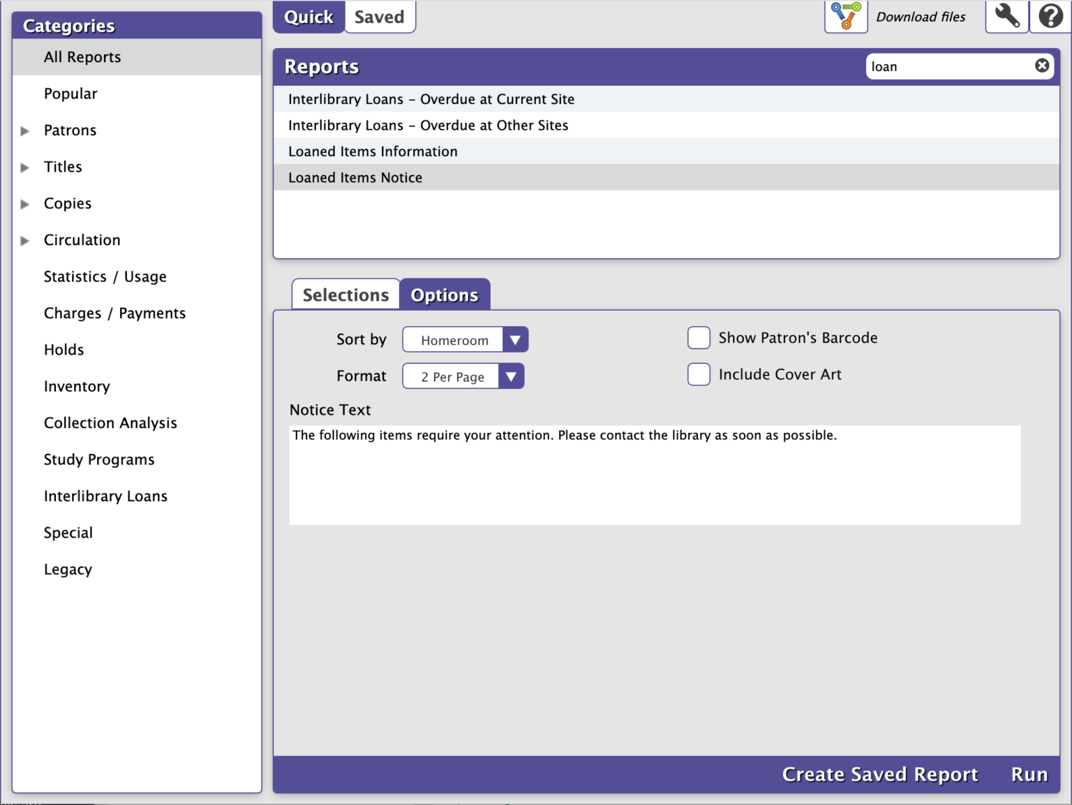 Loaned Items Notice for teachers – Alexandria™