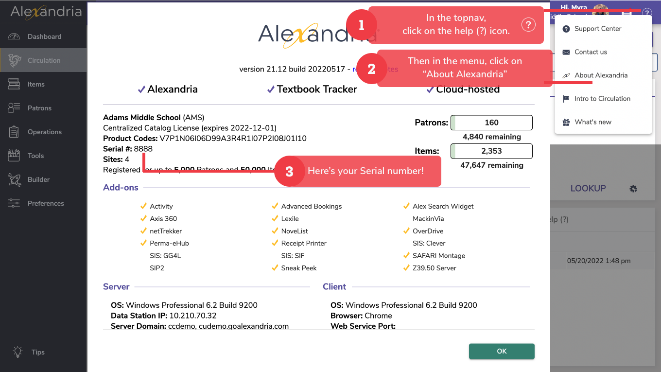 Where do I find my serial number? – Alexandria™