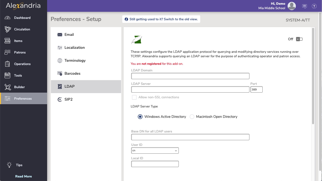 Setup Preferences – Alexandria™