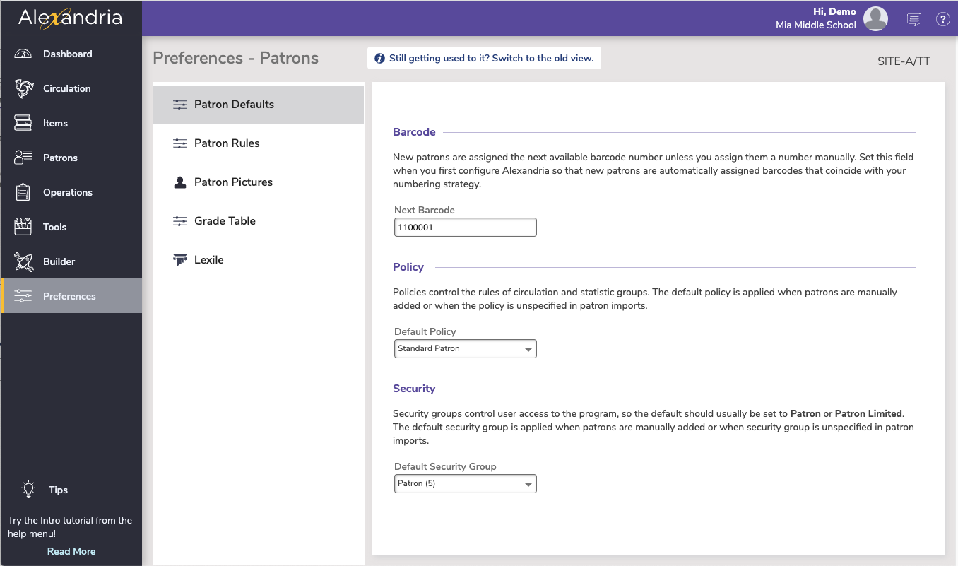 Patrons Preferences – Alexandria™