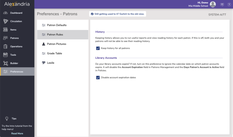 Patrons Preferences – Alexandria™