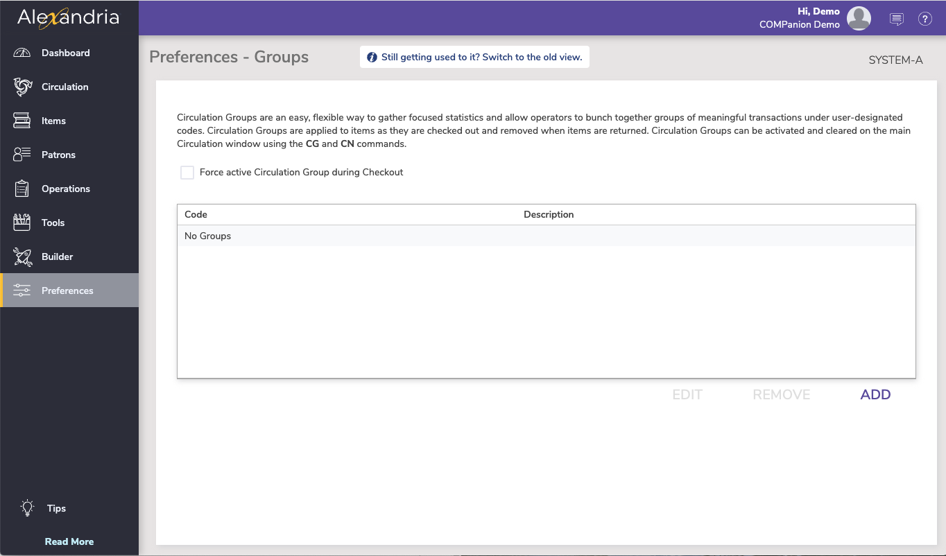 Circulation Group Preferences – Alexandria™