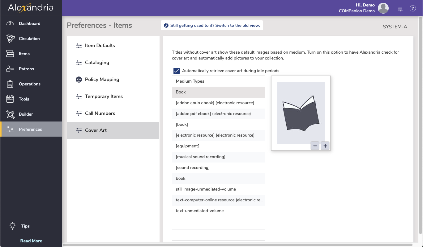 Items Preferences – Alexandria™