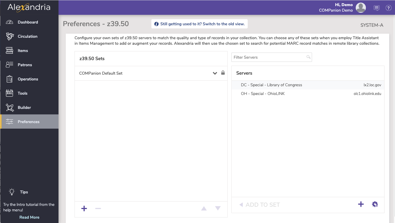 z39.50 Preferences – Alexandria™