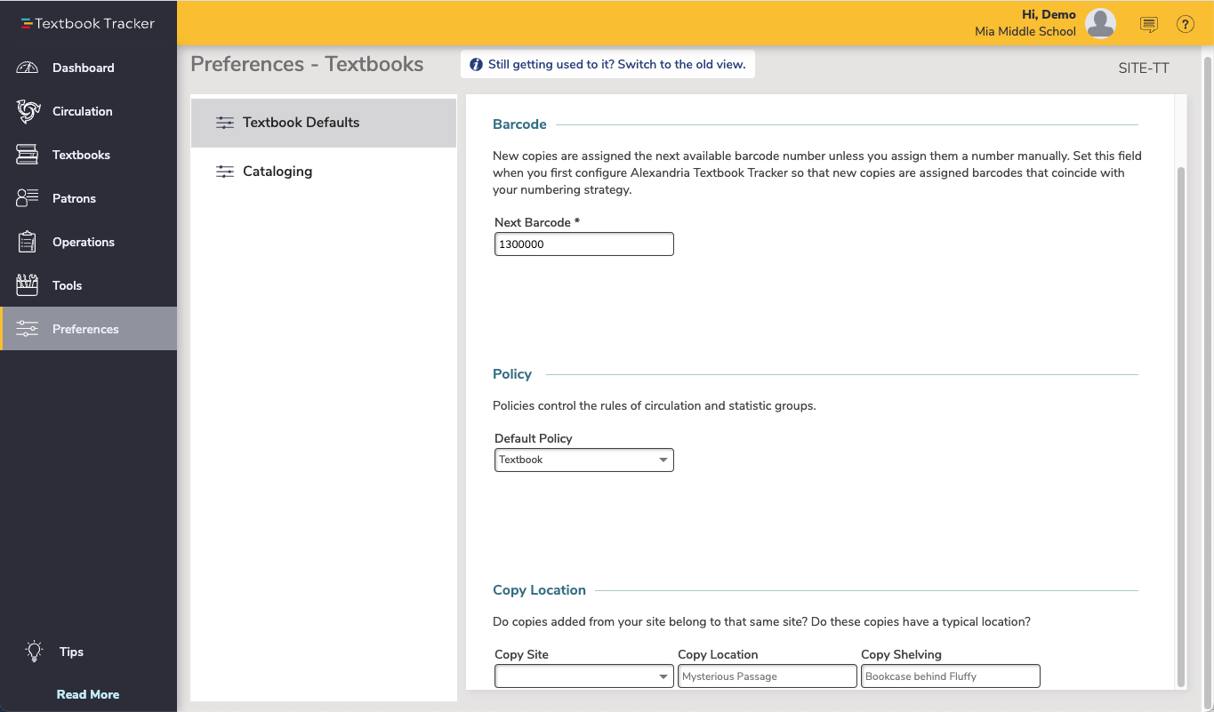 Items Preferences – Alexandria™