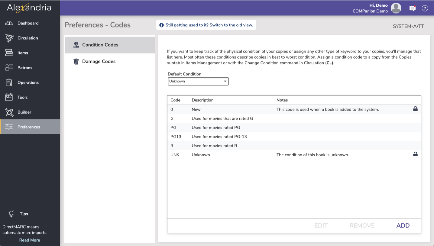 Condition codes for maturity ratings – Alexandria™